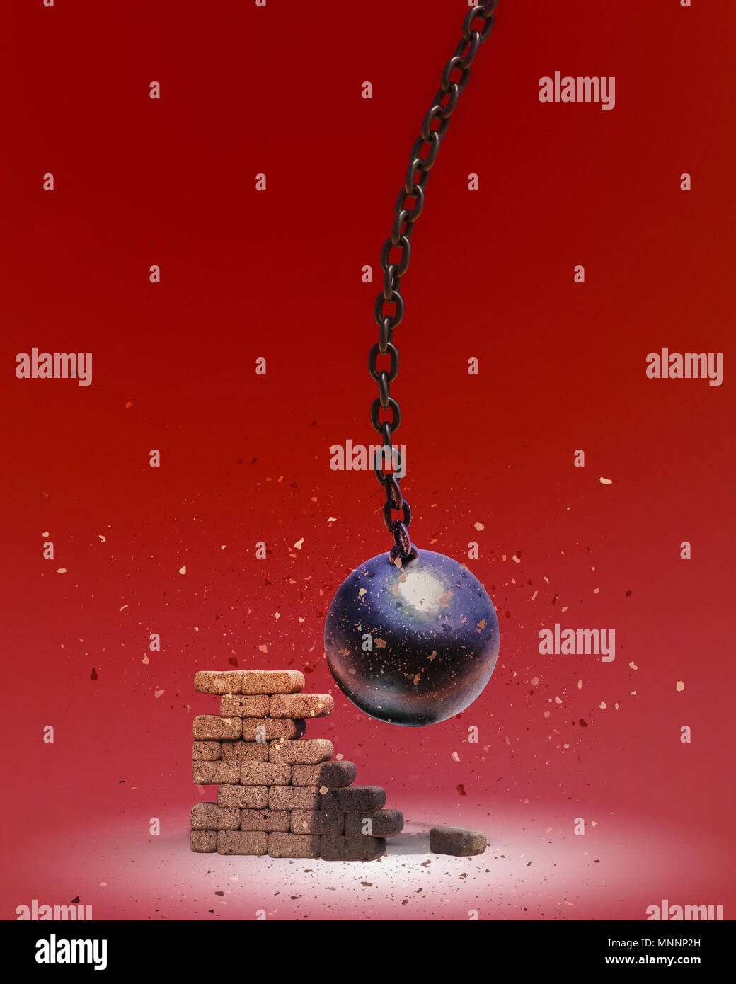 Wrecking ball destroying the brick wall 3D illustration Stock Photo - Alamy