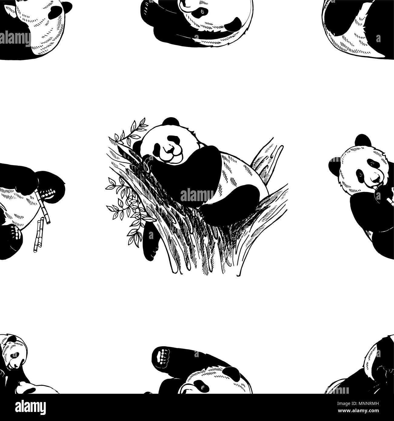 Seamless pattern of hand drawn sketch style giant pandas isolated on ...