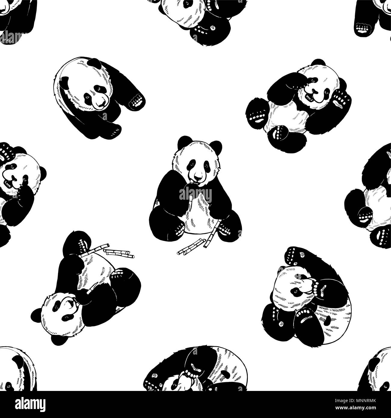 Seamless pattern of hand drawn sketch style giant pandas isolated on ...