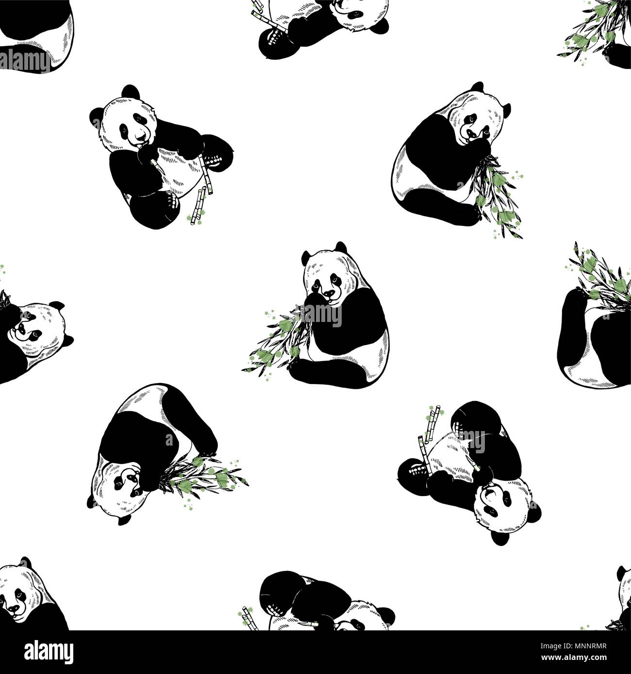Seamless pattern of hand drawn sketch style giant pandas isolated on ...