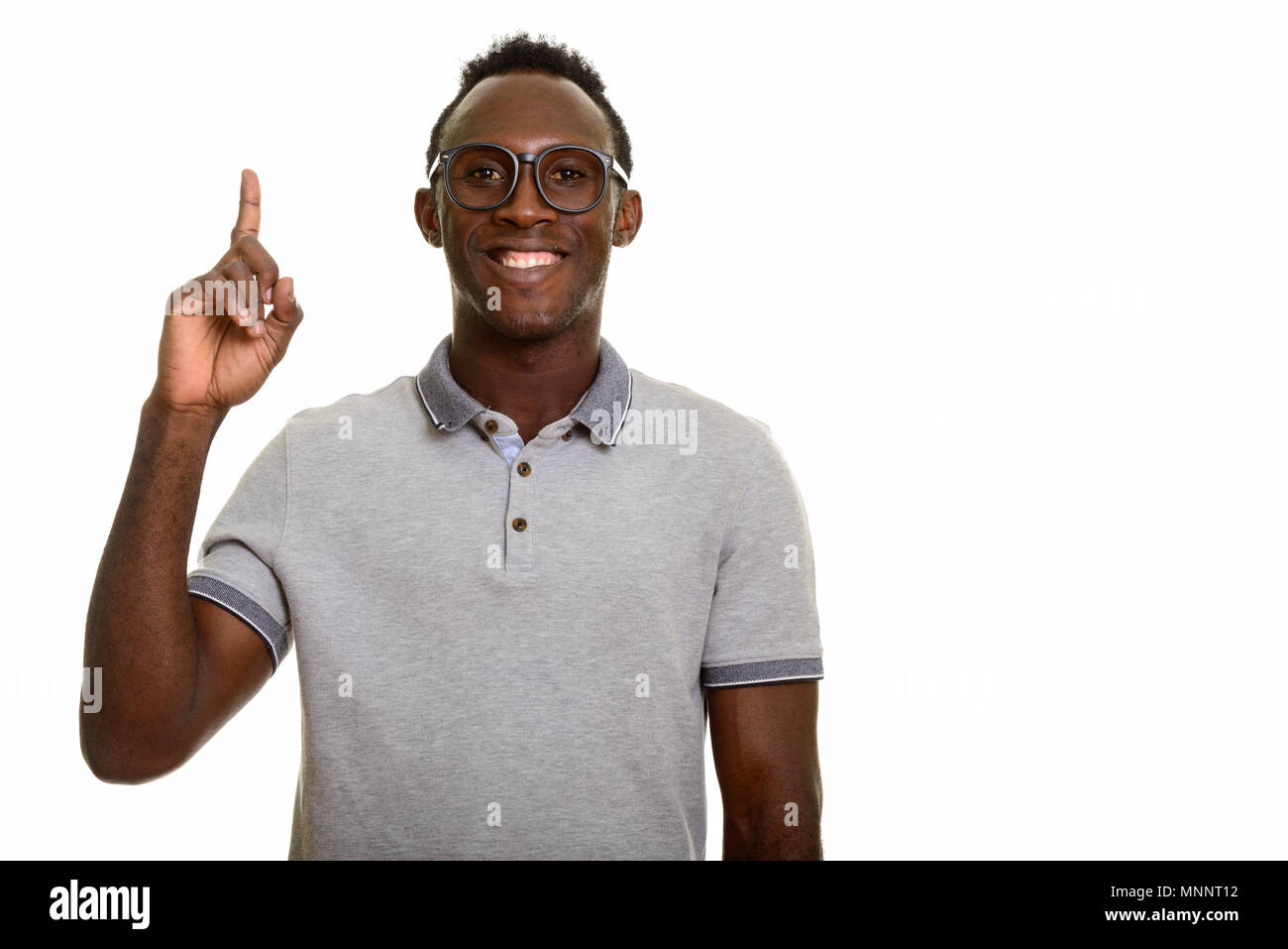 Young black man looking up hi-res stock photography and images - Alamy