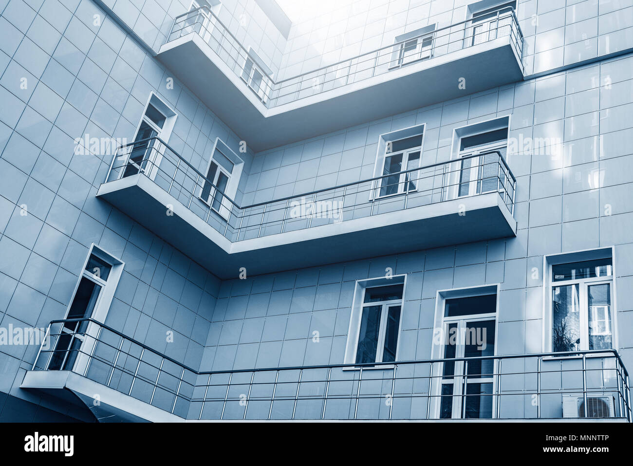 Balconies in the corner of the modern business office building Stock ...