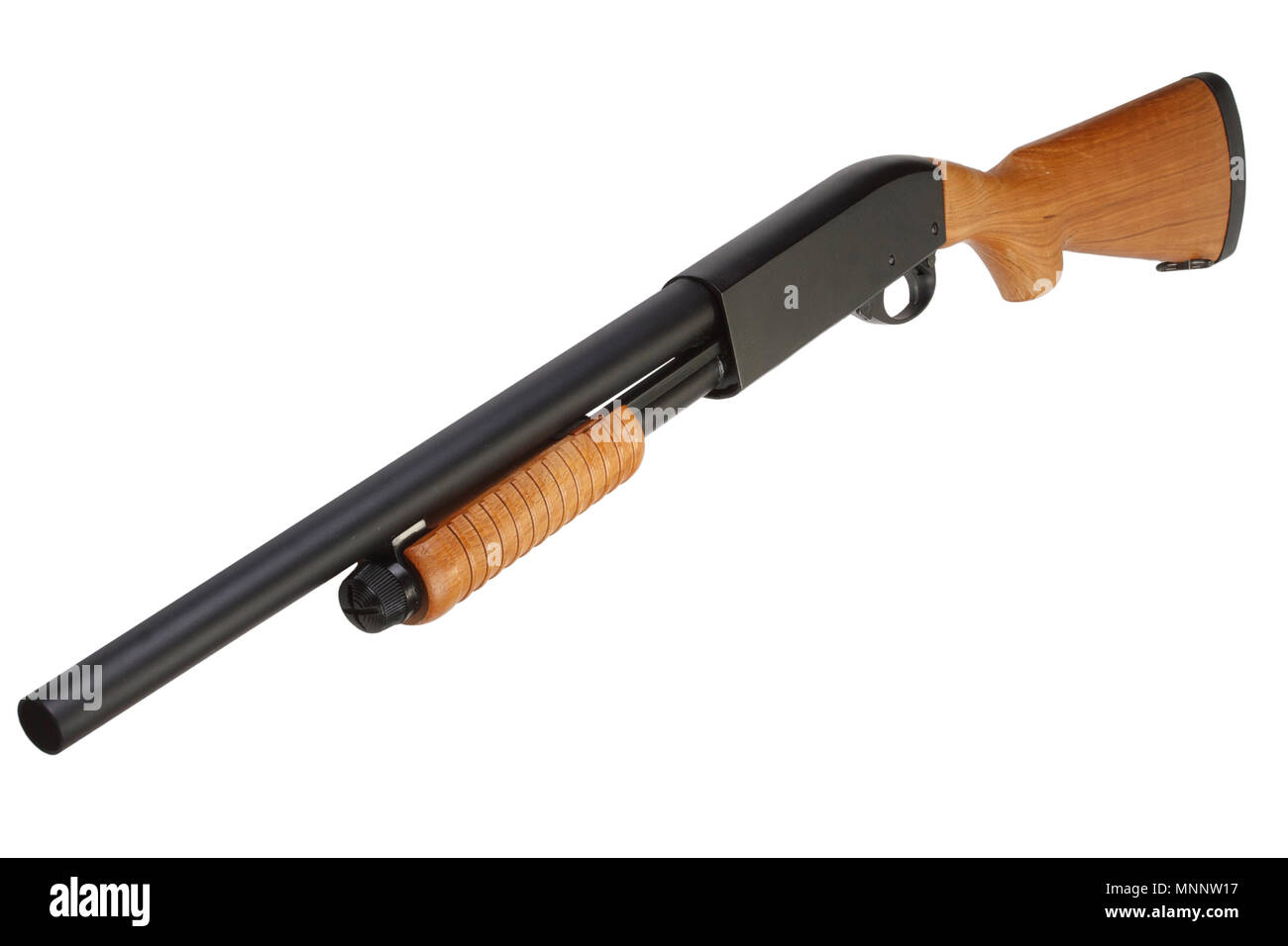 pump action shotgun isolated on white Stock Photo - Alamy