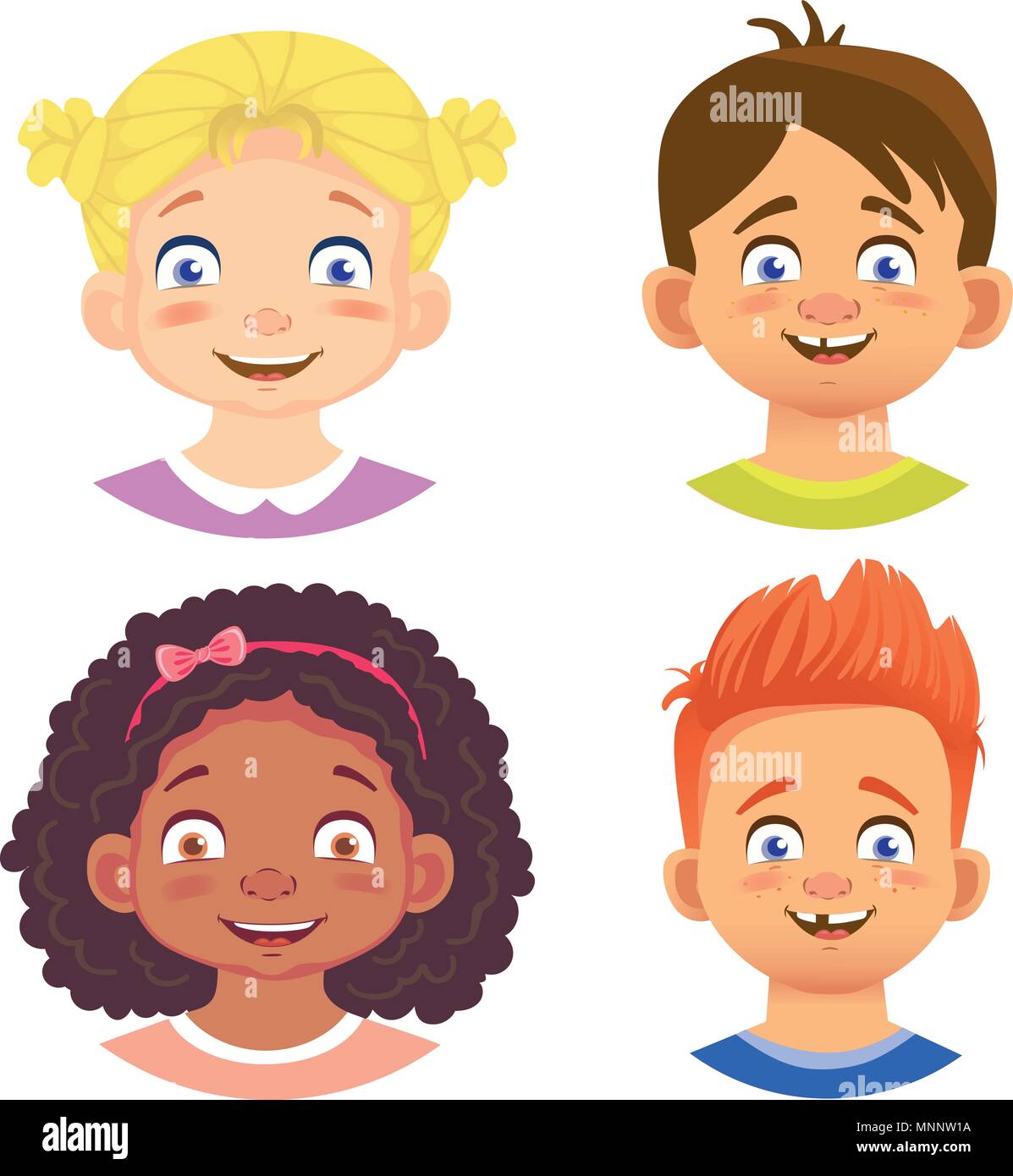 Set of girls and boy character. Children emotions. Facial expression ...