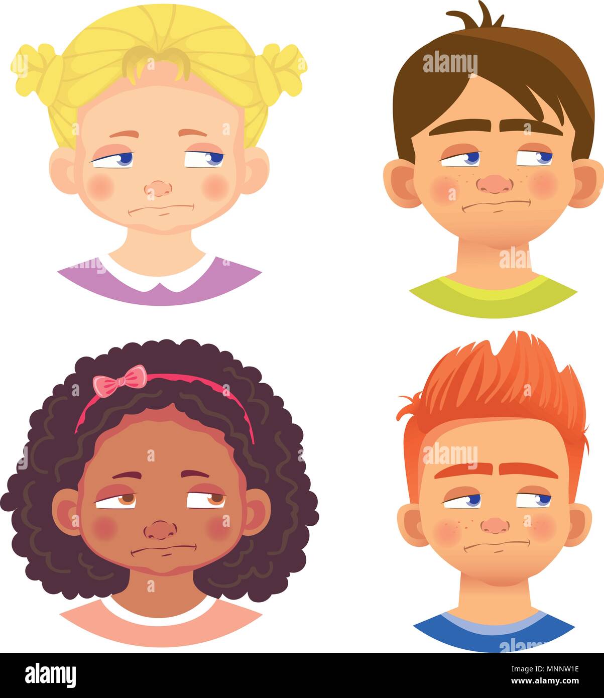 Set of girls and boy character. Children emotions. Facial expression ...