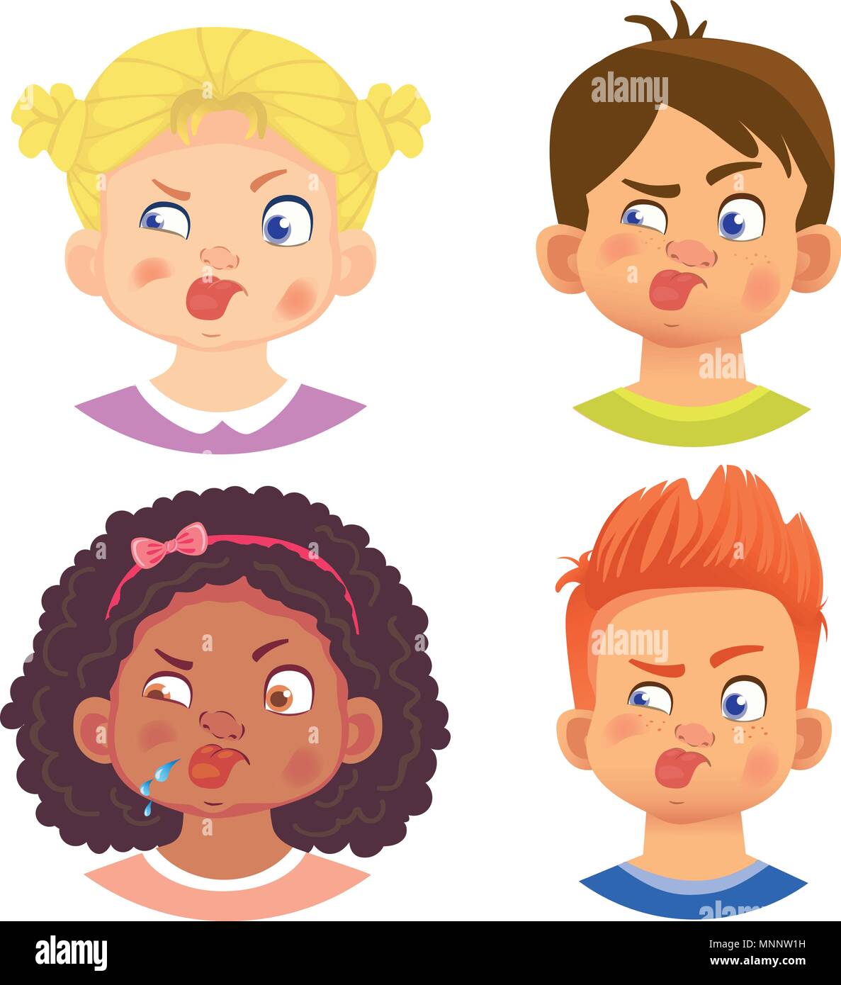 Set of girls and boy character. Children emotions. Facial expression ...
