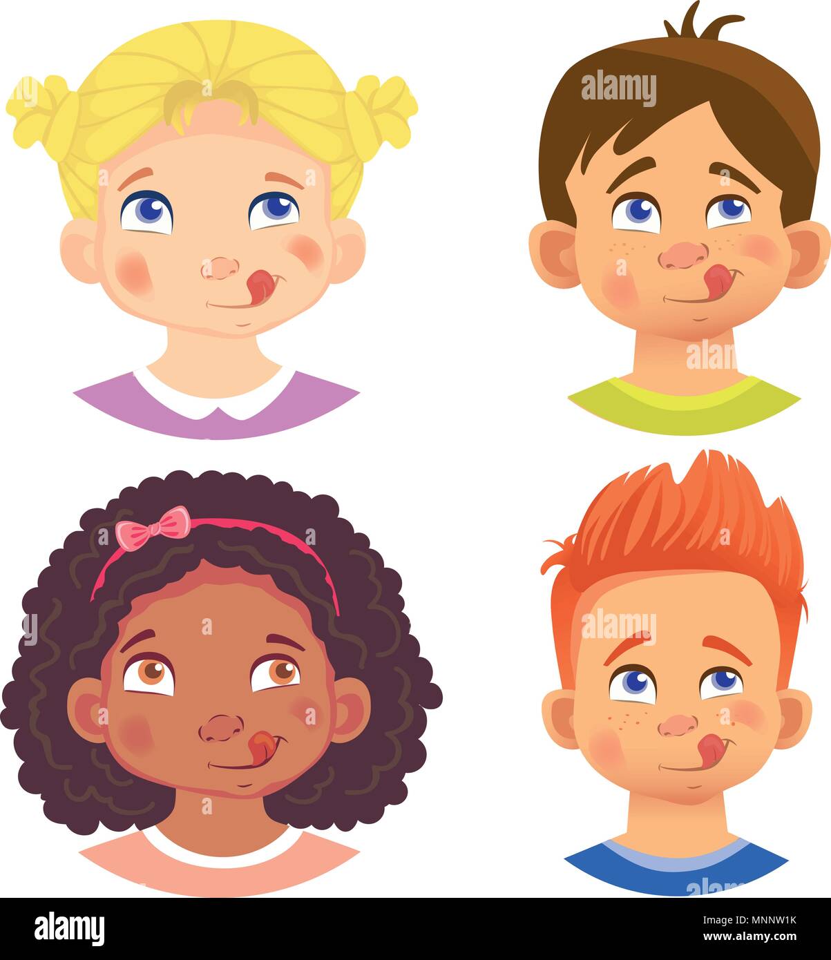 Set of girls and boy character. Children emotions. Facial expression ...
