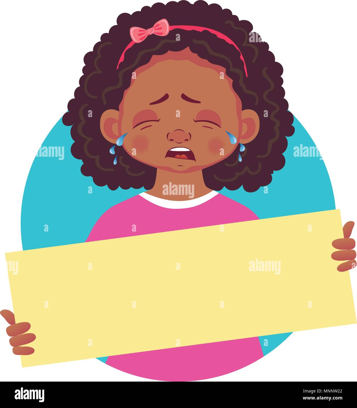 Crying African or Afro-American girl holding blank poster. Blank ...