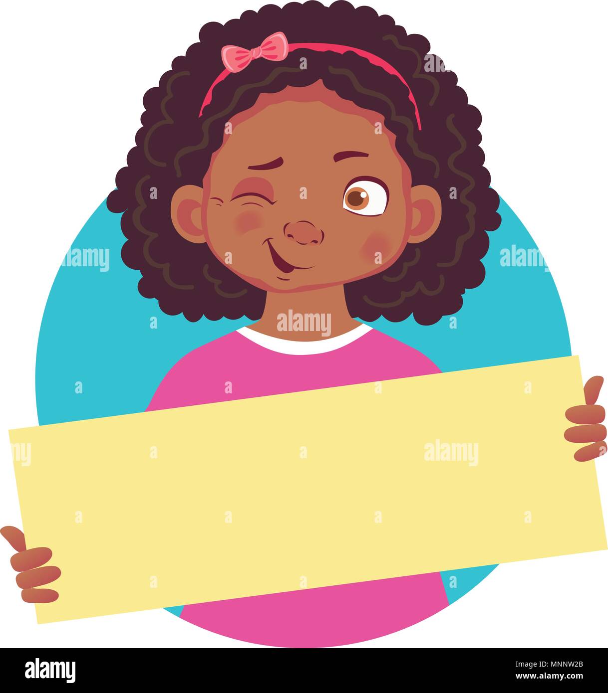 Winking African or Afro-American girl holding blank poster. Blank ...