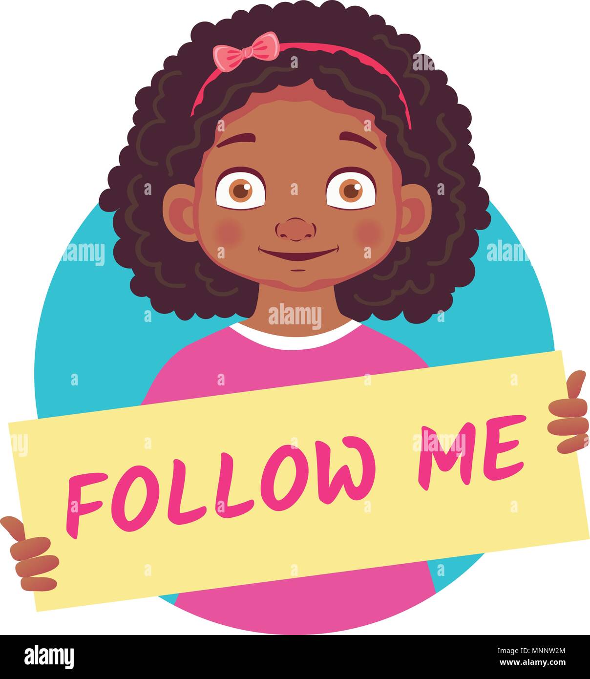 Follow me banner. African or Afro-American girl holding poster - Follow ...