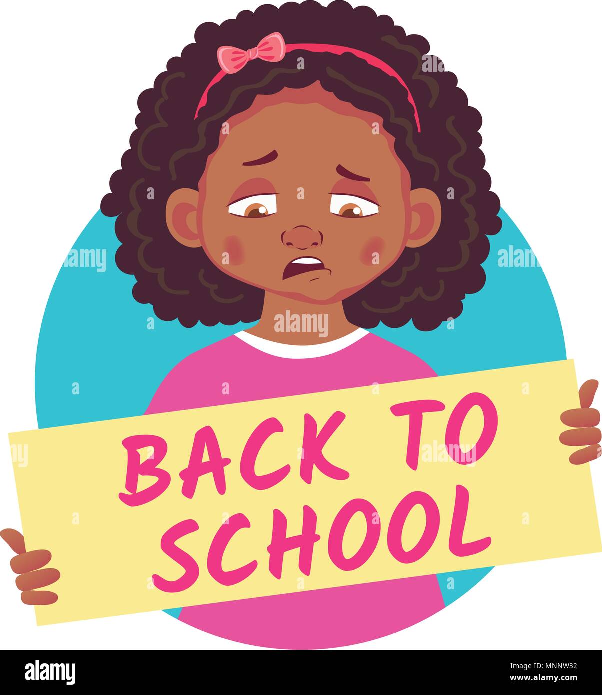 Back to school banner. Sad African or Afro-American girl holding poster ...