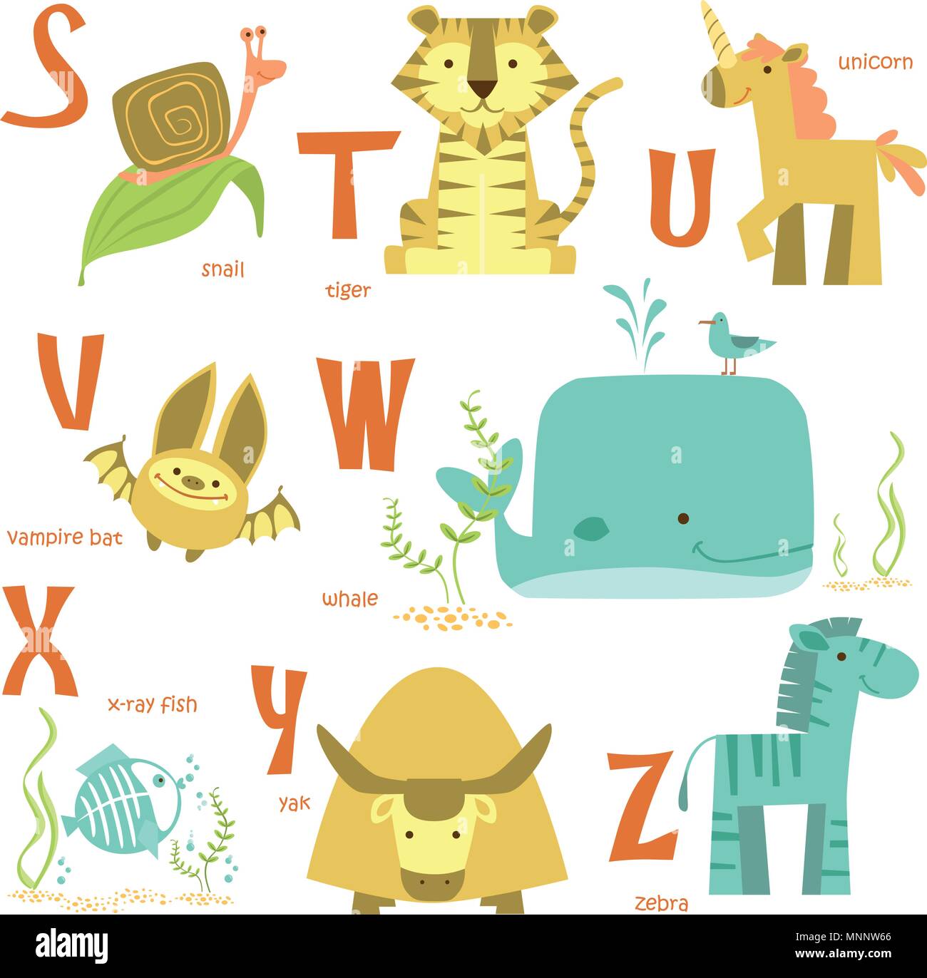 Alphabet and animals. ABC with different animals. Vector illustration ...