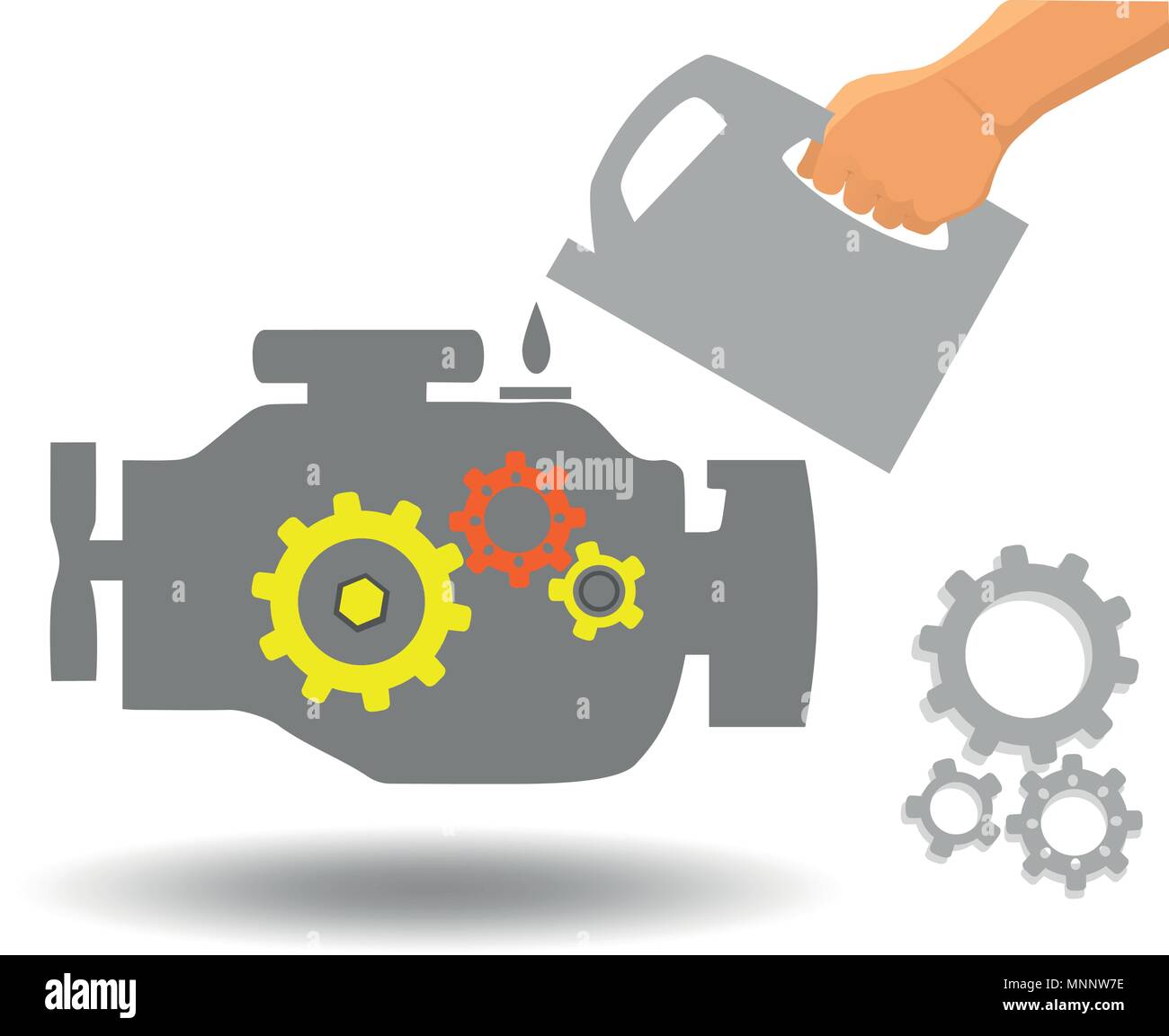 Car engine maintenance. Oil changing in car repair station. Engine flat ...