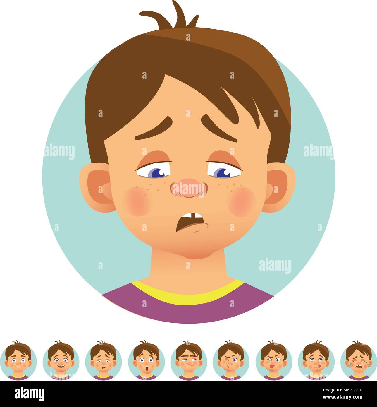 Set of human emotions. Facial expression. Set of emoticons. Flat vector ...