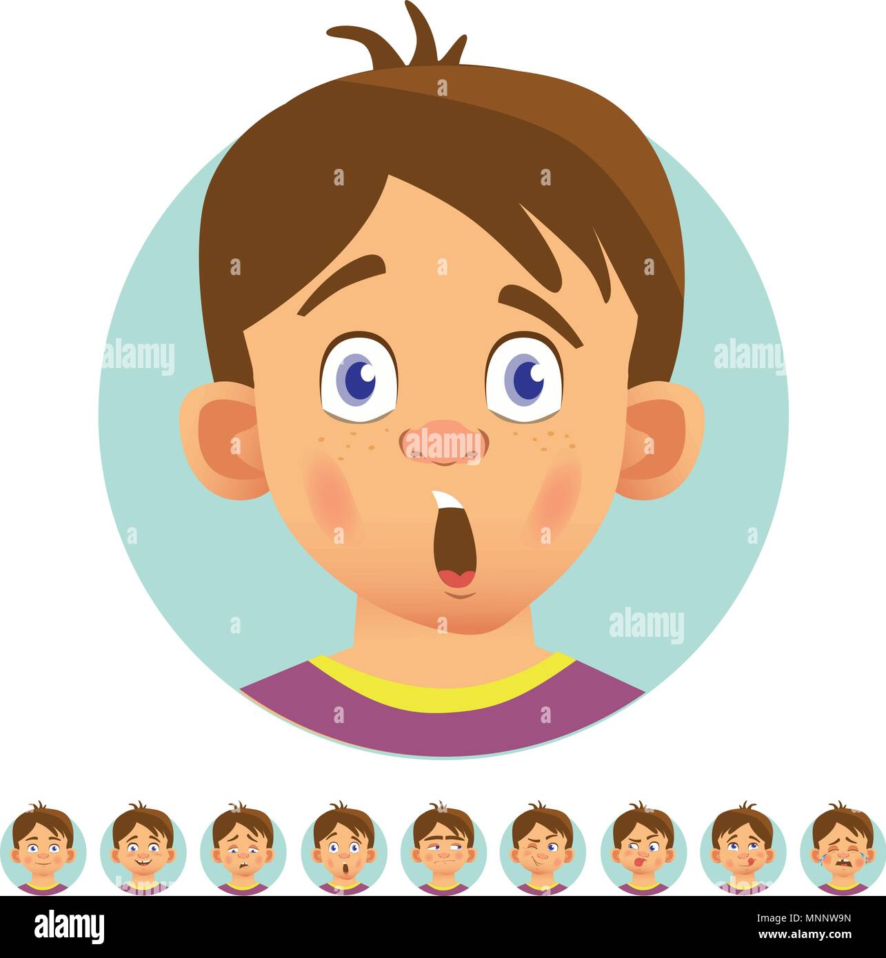 Set Of Human Emotions Facial Expression Set Of Emoticons Flat Vector