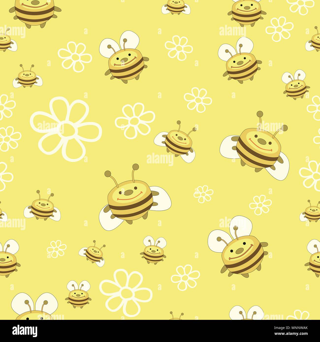 Seamless pattern of bees and flowers. Bees flat vector illustration ...