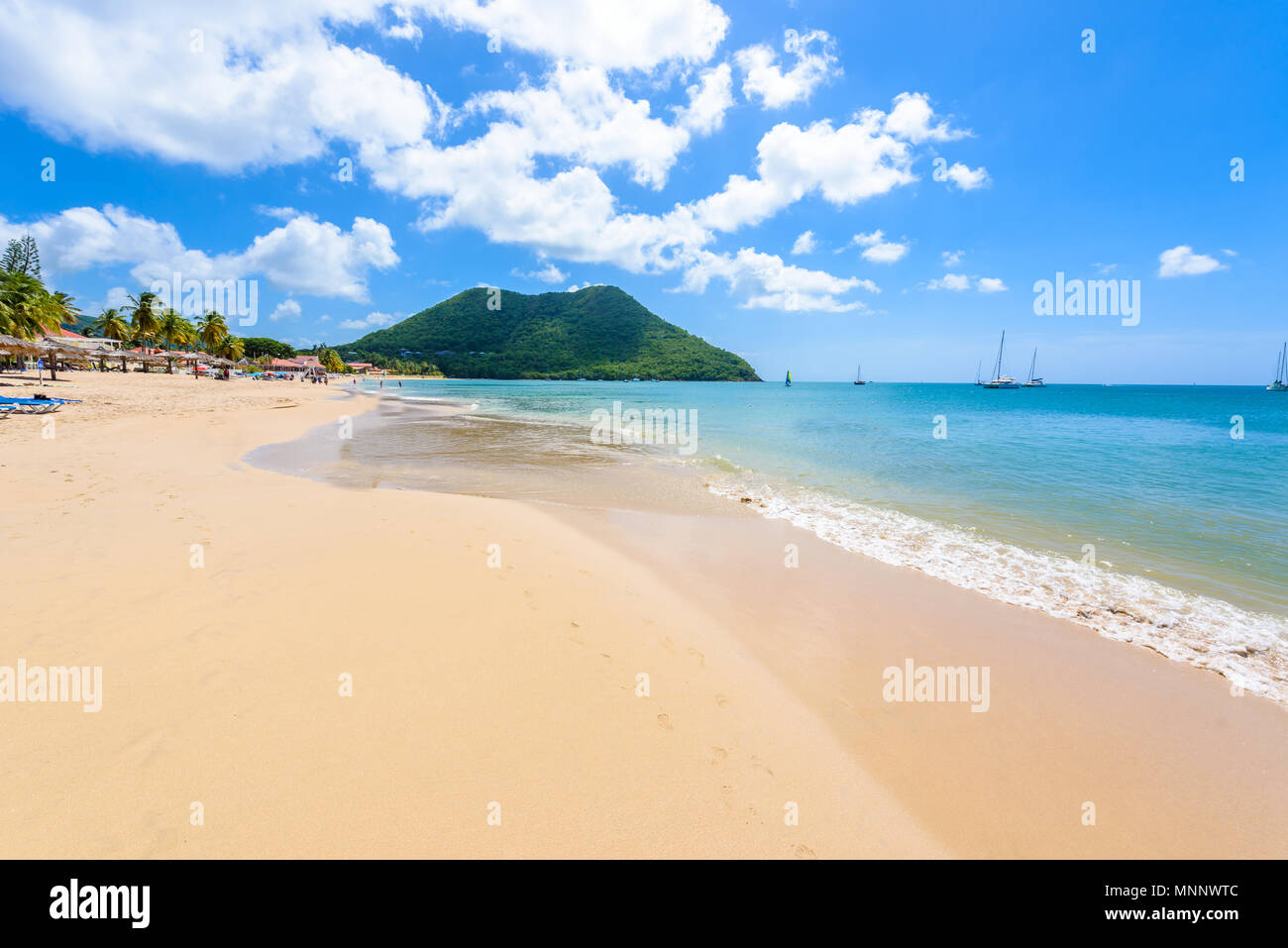 Reduit Beach - Tropical coast on the Caribbean island of St. Lucia. It ...