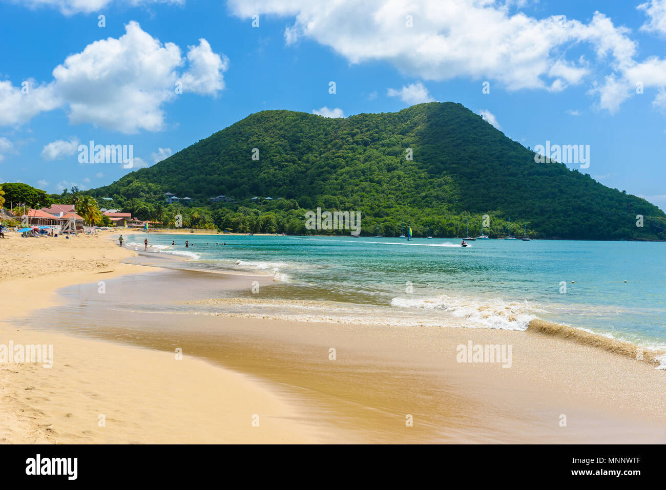 Reduit Beach - Tropical coast on the Caribbean island of St. Lucia. It ...