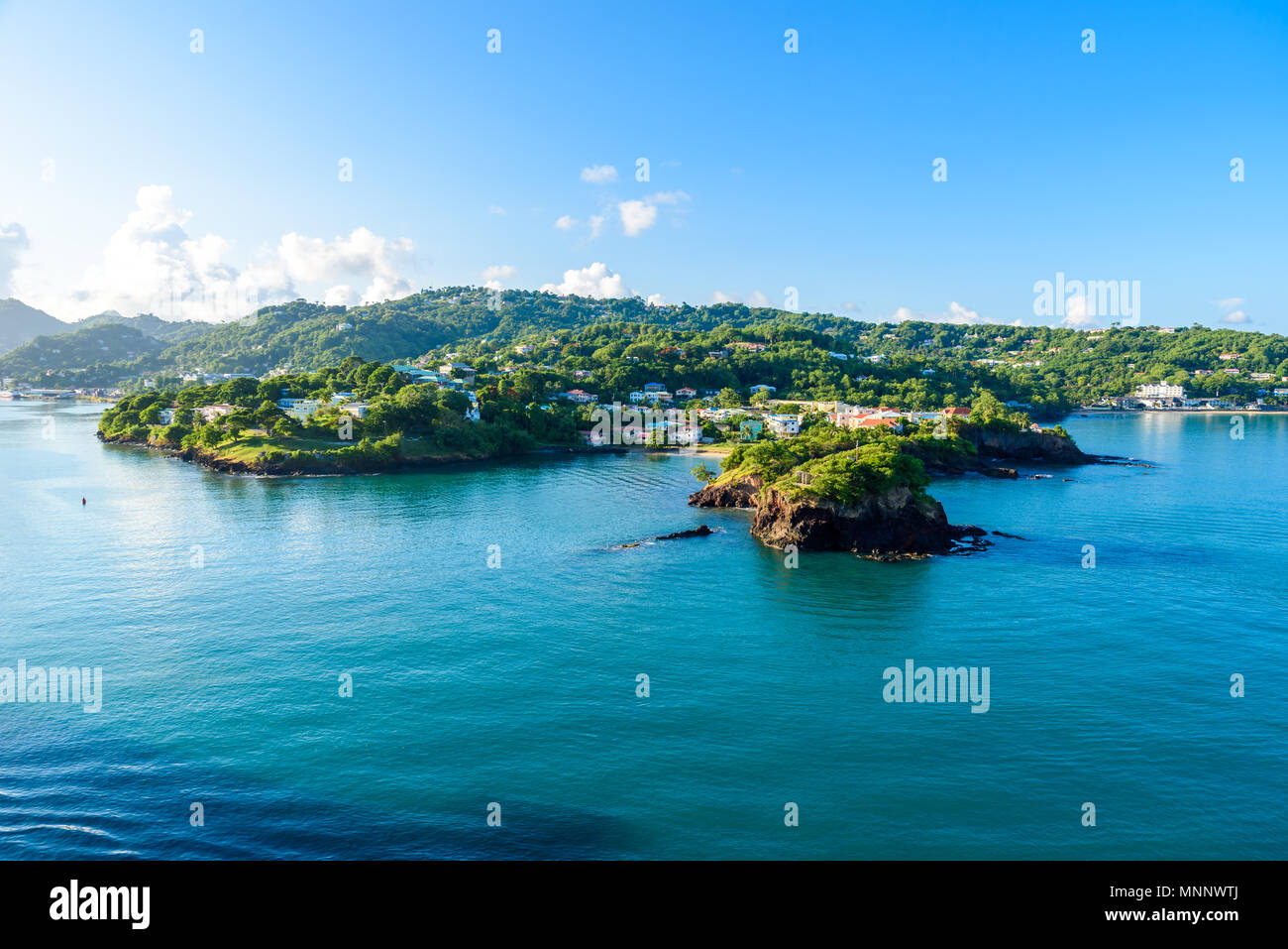 Tropical coast on the Caribbean island of St. Lucia. It is a paradise ...