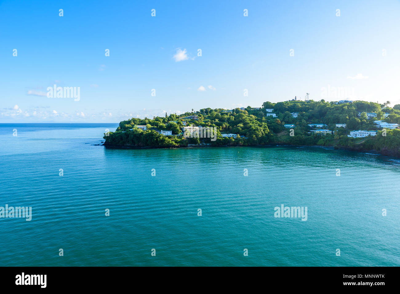 Tropical coast on the Caribbean island of St. Lucia. It is a paradise ...