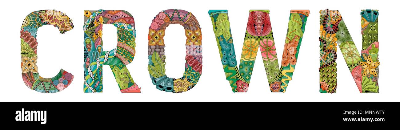 Hand-painted art design. Hand drawn illustration word crown for t-shirt ...