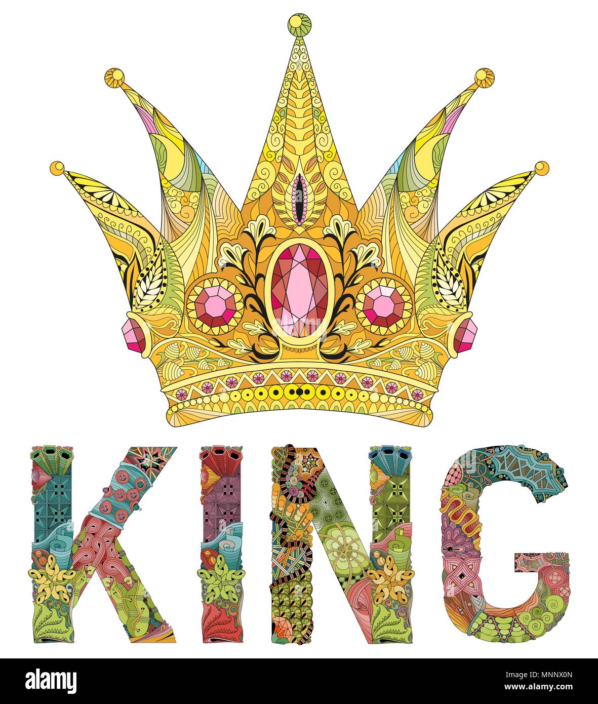 Word King With Crown Drawing Premium Vector | King Crown With Pencil