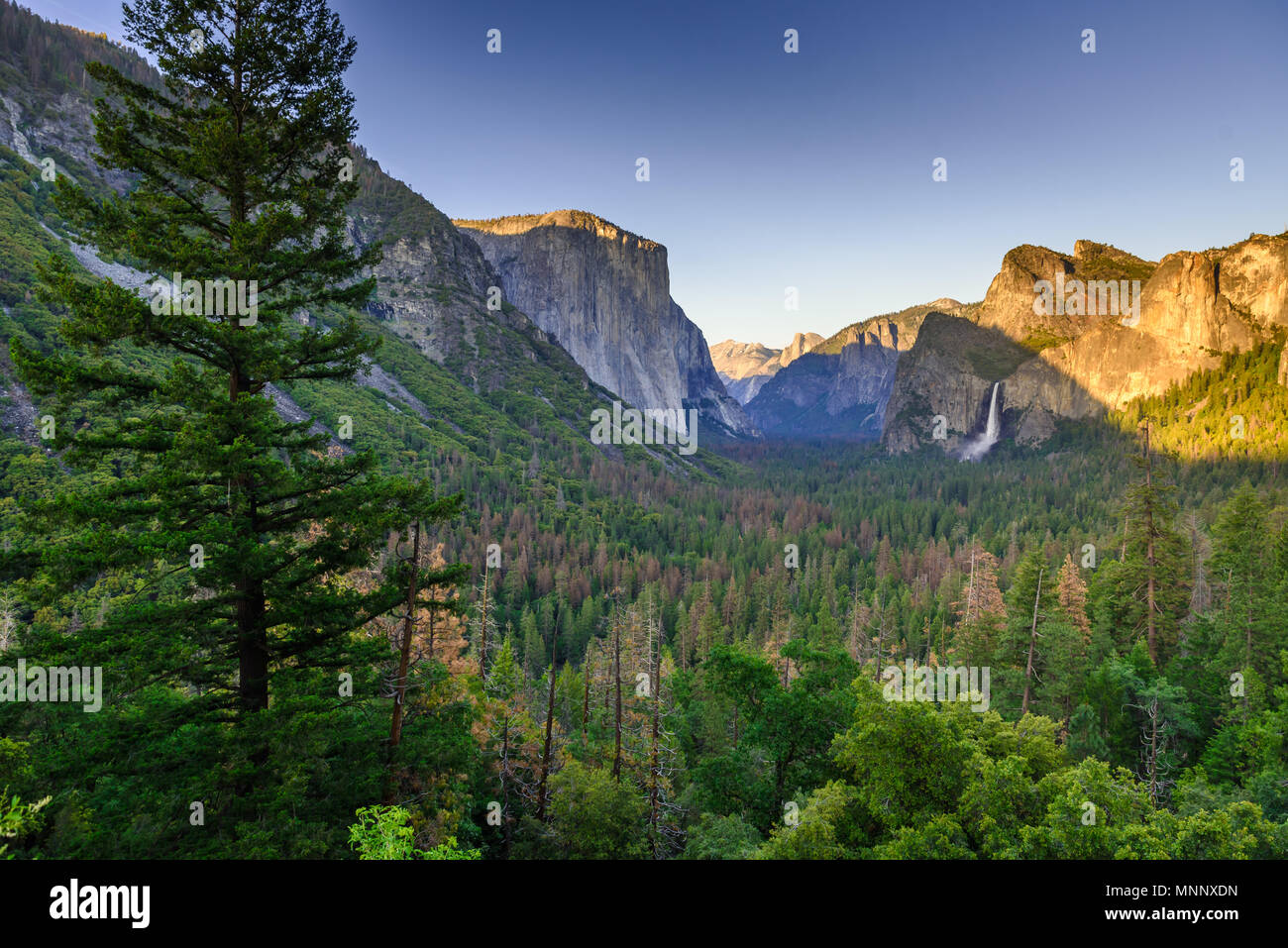 View of Yosemite Valley from Tunnel View point at sunset - view to ...