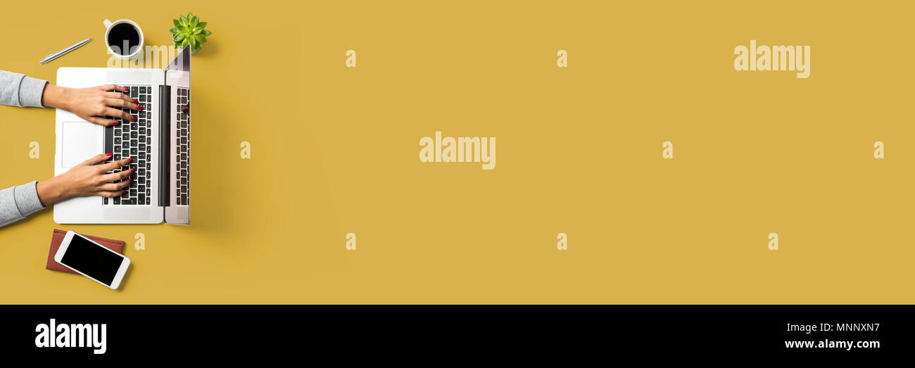 Office desktop with modern computer. Top view Stock Photo - Alamy