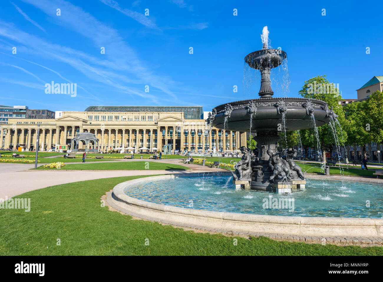 Schlossplatz (Castle square) with Fountains in Stuttgart City, Germany ...