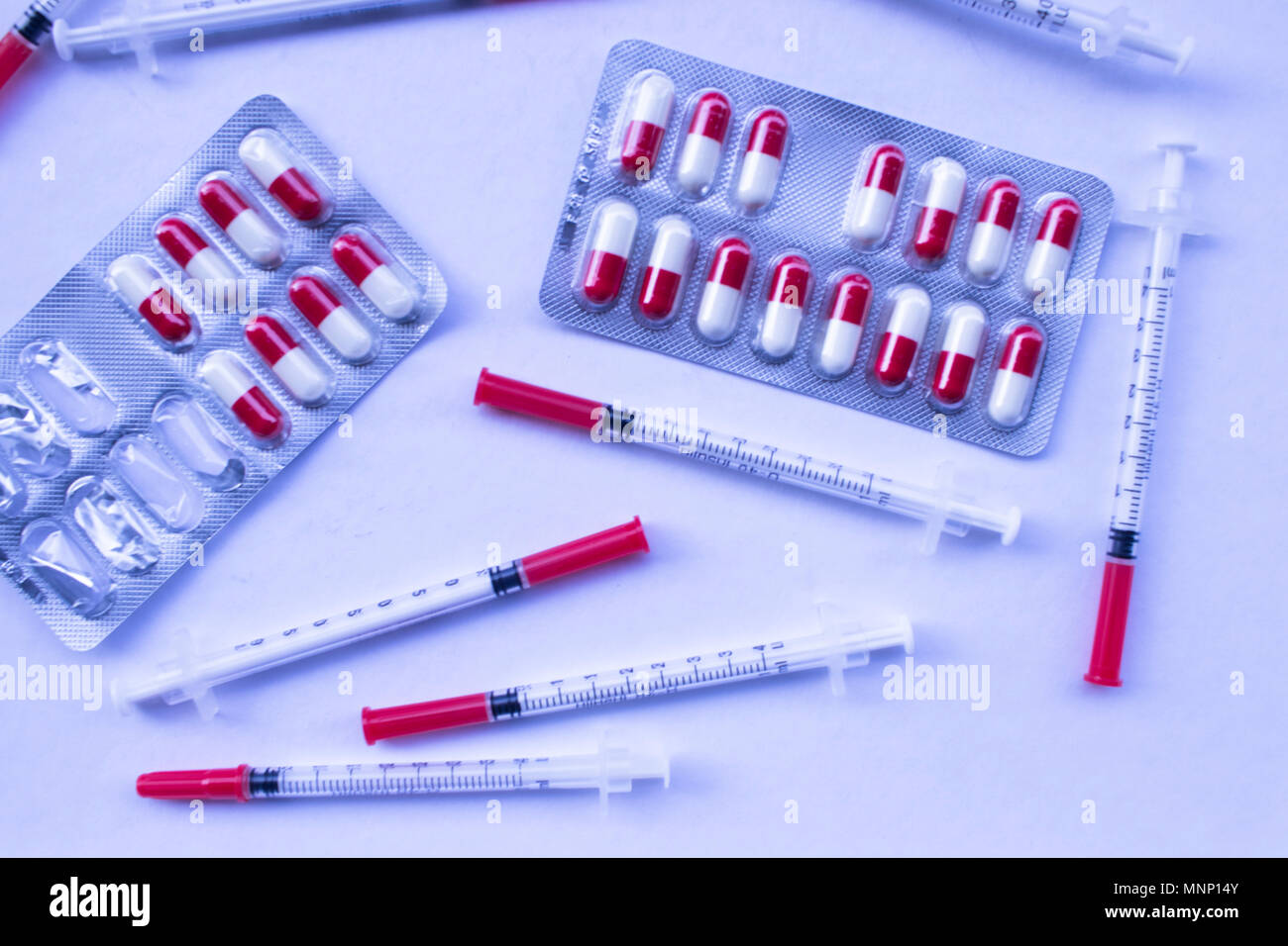 Medical prescription drug pills blister pack of red and white ...