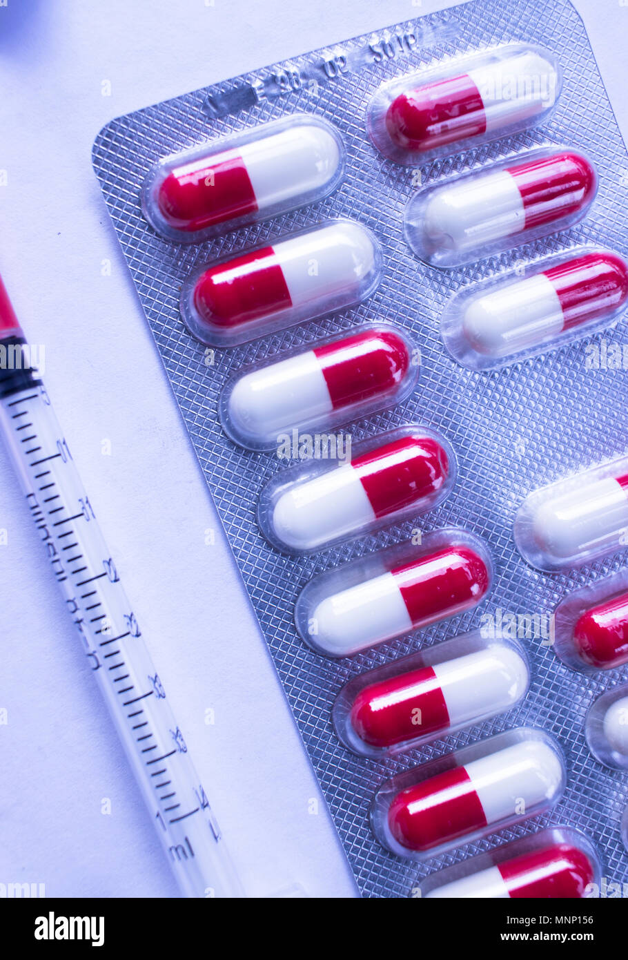 Medical prescription drug pills blister pack of red and white ...