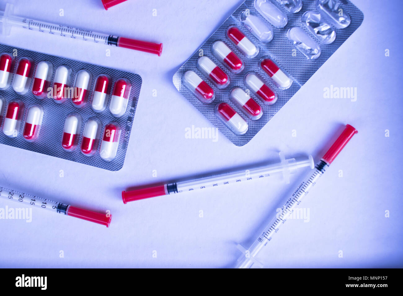 Medical prescription drug pills blister pack of red and white ...