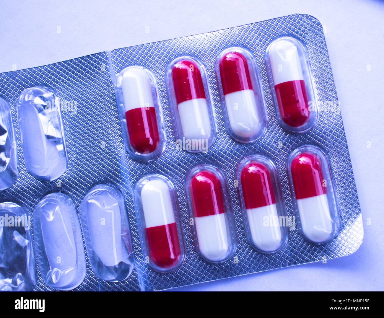 Medical prescription drug pills blister pack of red and white ...