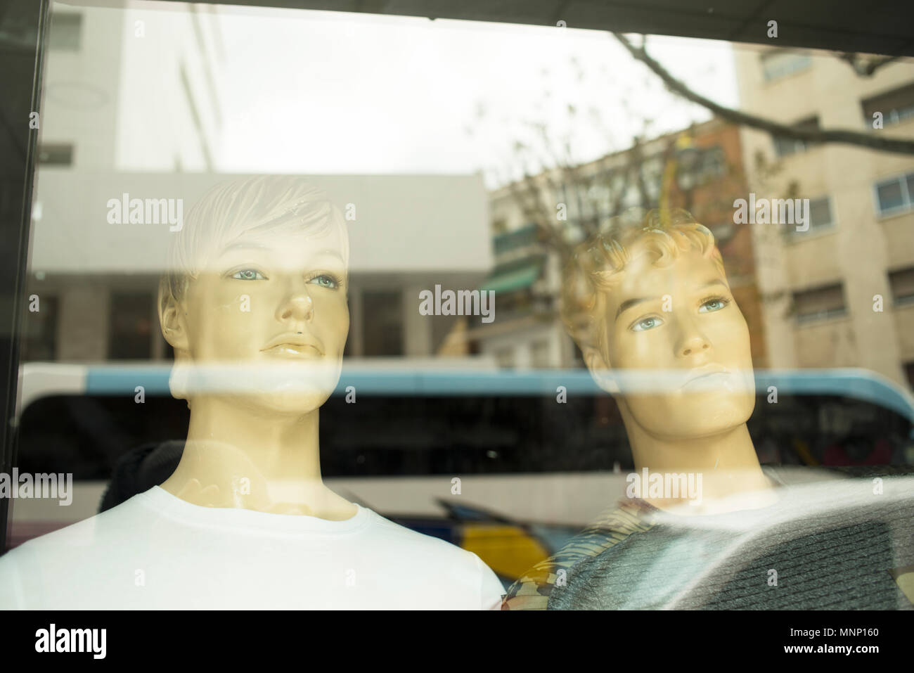 Menswear fashion shop window male store mannquins dummies wearing ...
