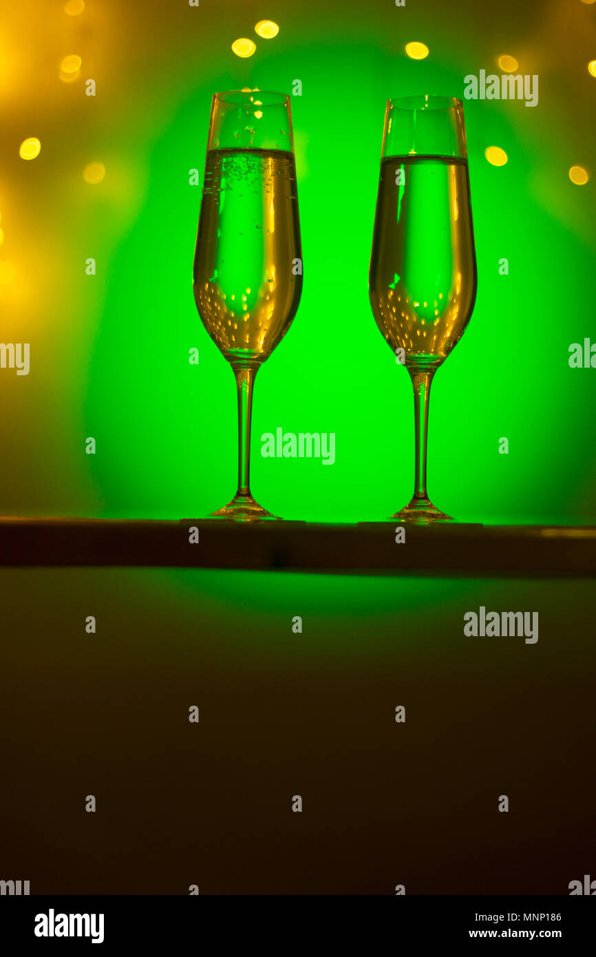 Champagne sparkling wine glasses of prosecco cava in nightclub party ...