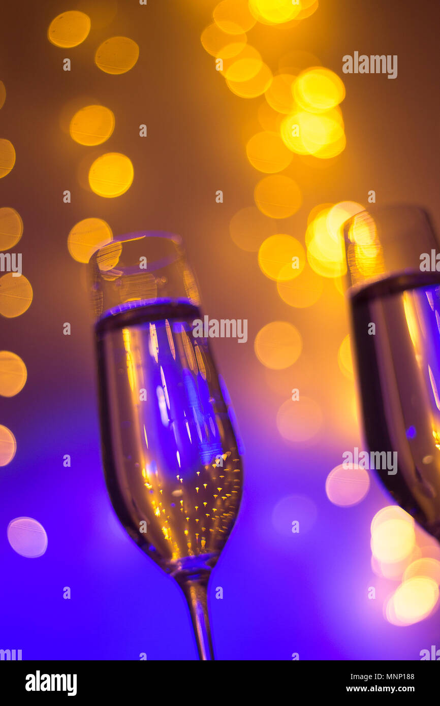 Champagne sparkling wine glasses of prosecco cava in nightclub party ...