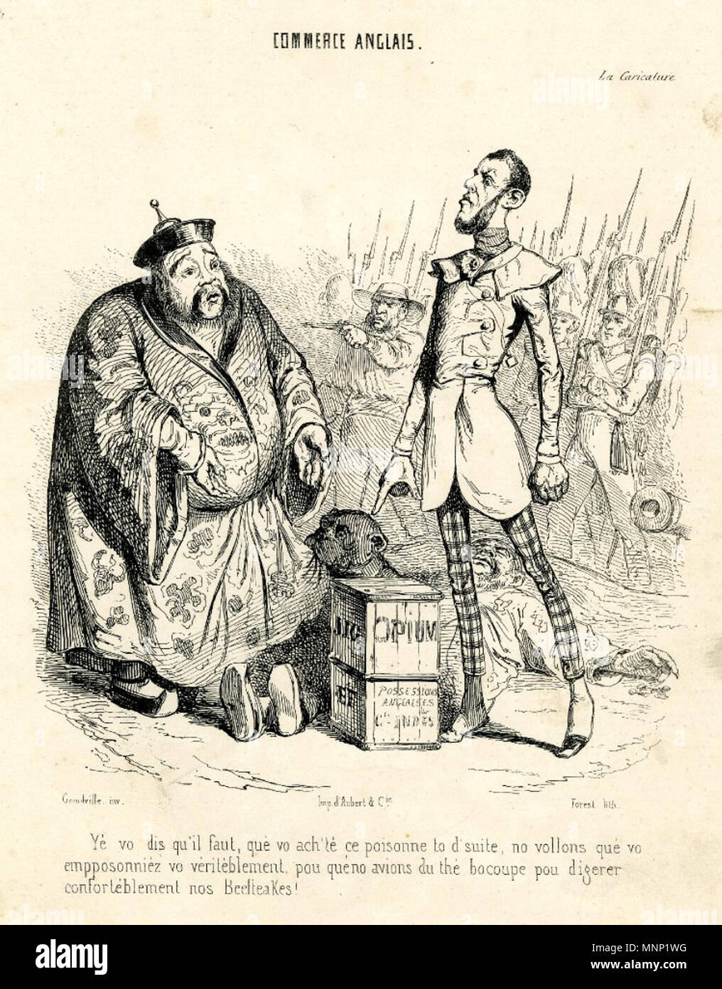 . English: Satire showing an Englishman ordering the emperor of China ...