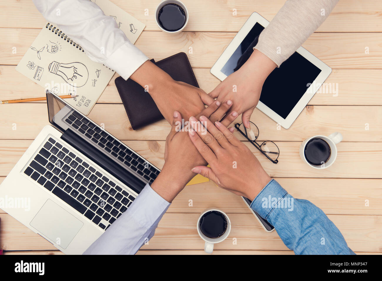 Collaboration connection team brainstorming inity. Teamwork stacking ...