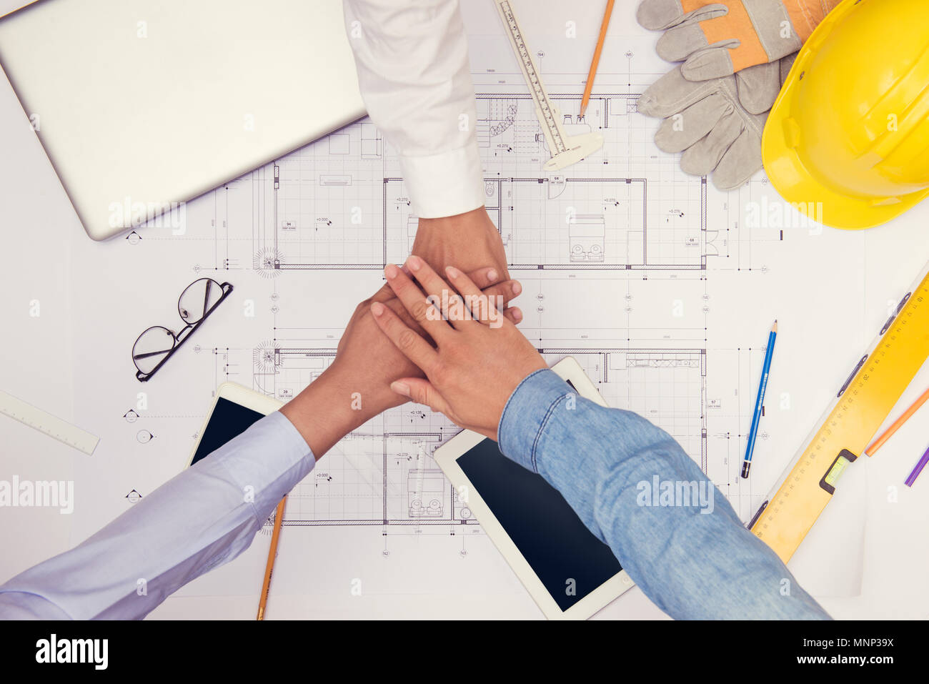 Collaboration connection team brainstorming inity. Teamwork stacking ...