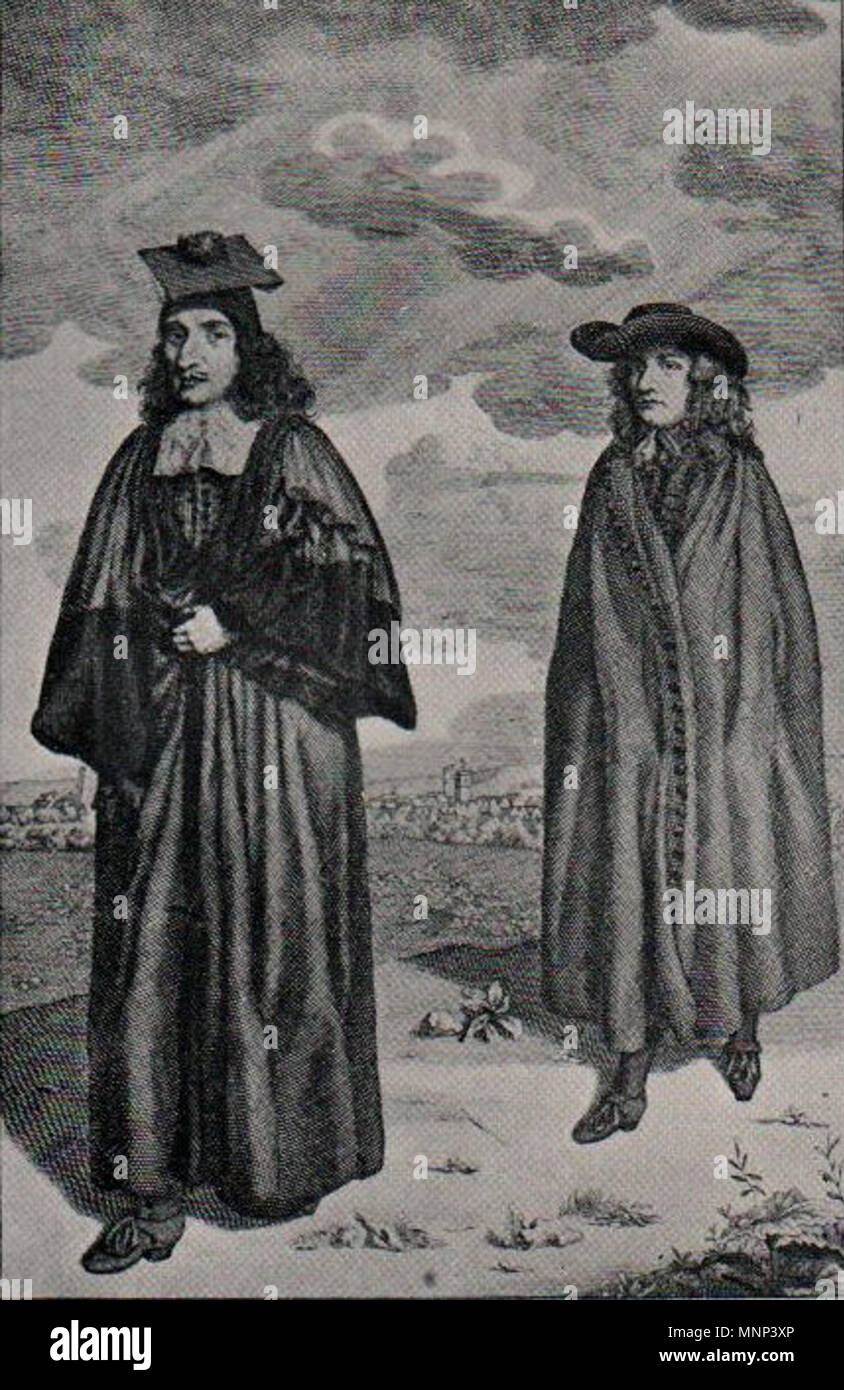 . English: 1674 engraving of a Proctor of the University of Oxford ...