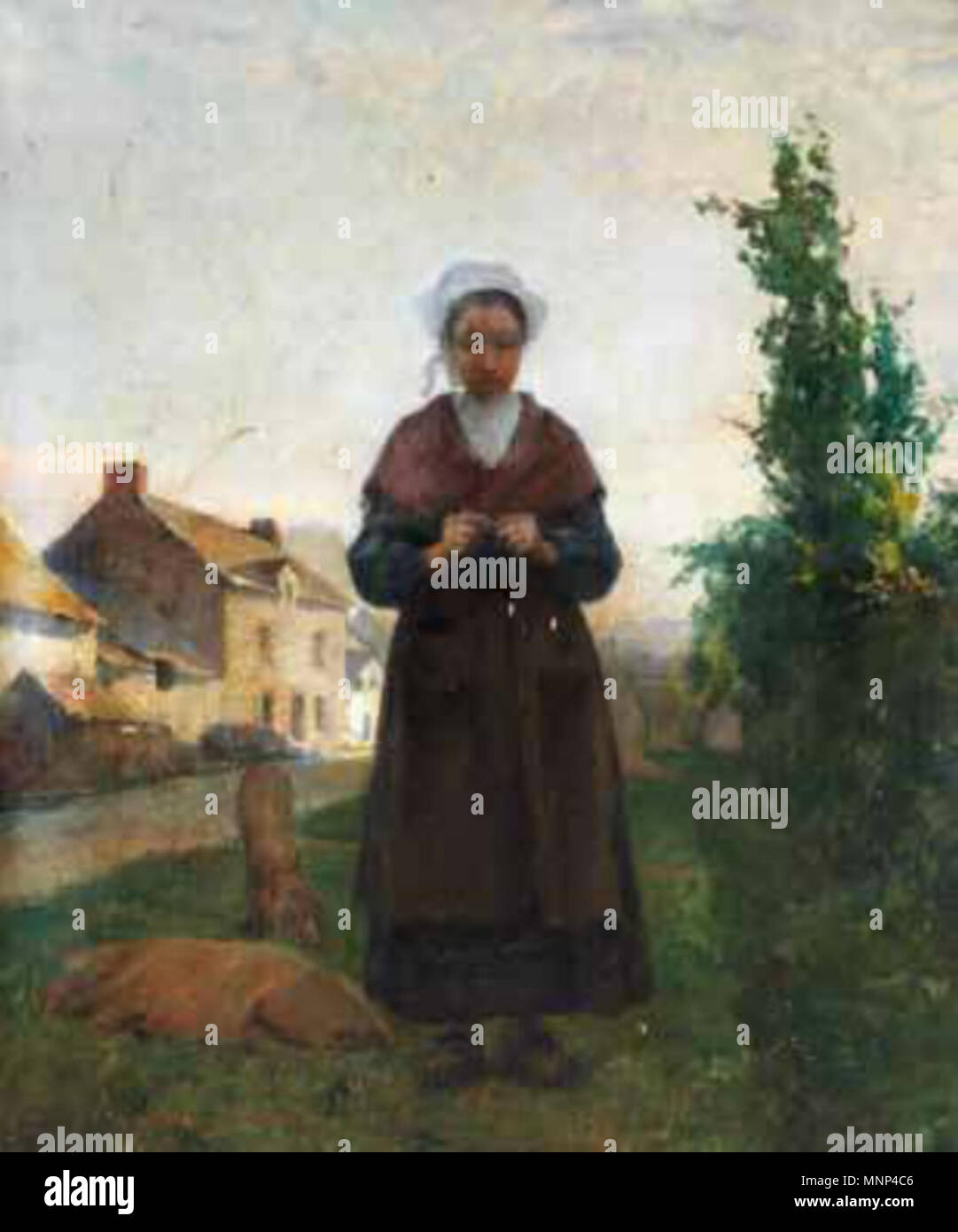 . English: 'Country landscape with female figure' (1889), by Veloso ...