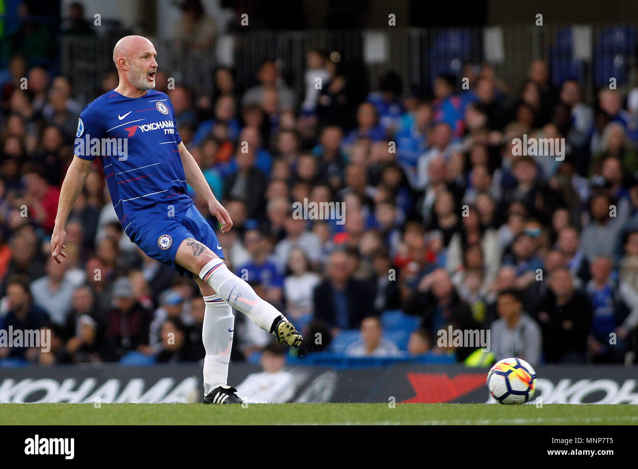 London, UK. 18th May, 2018. Frank Leboeuf of Chelsea Legends in action ...