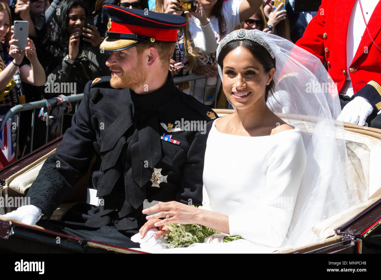 Windsor, UK. 19th May, 2018. Prince Harry and Meghan Markle, now the ...