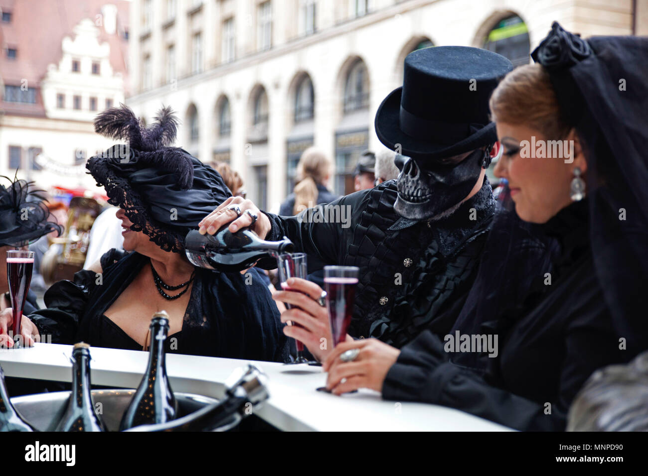 19 May 2018, Germany, Leipzig: A participant of the Wave-Gotik-Treffen ...