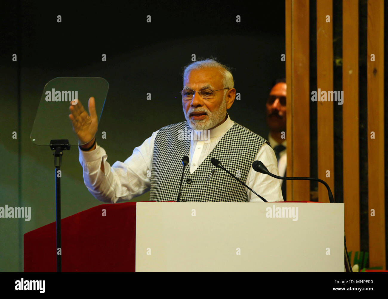 Srinagar. 19th May, 2018. Indian Prime Minister Narendra Modi speaks ...