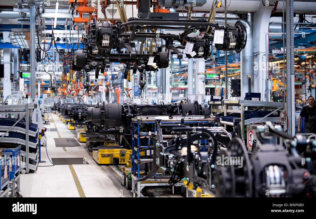 16 May 2018, Germany, Munich: Axles for the truck production are at a ...