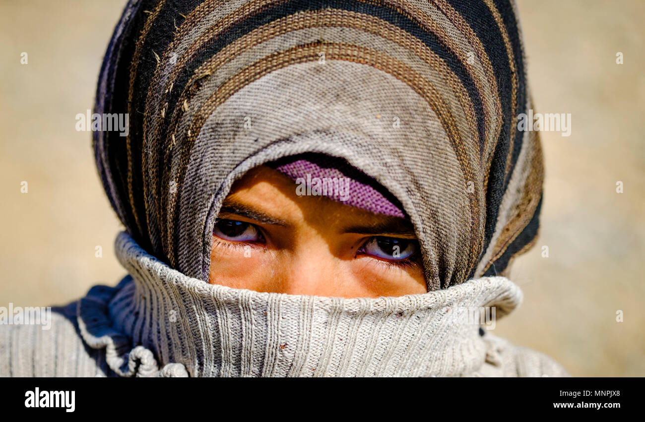 Portrait of a nomadic woman in the Dades Valley in southern Morocco ...