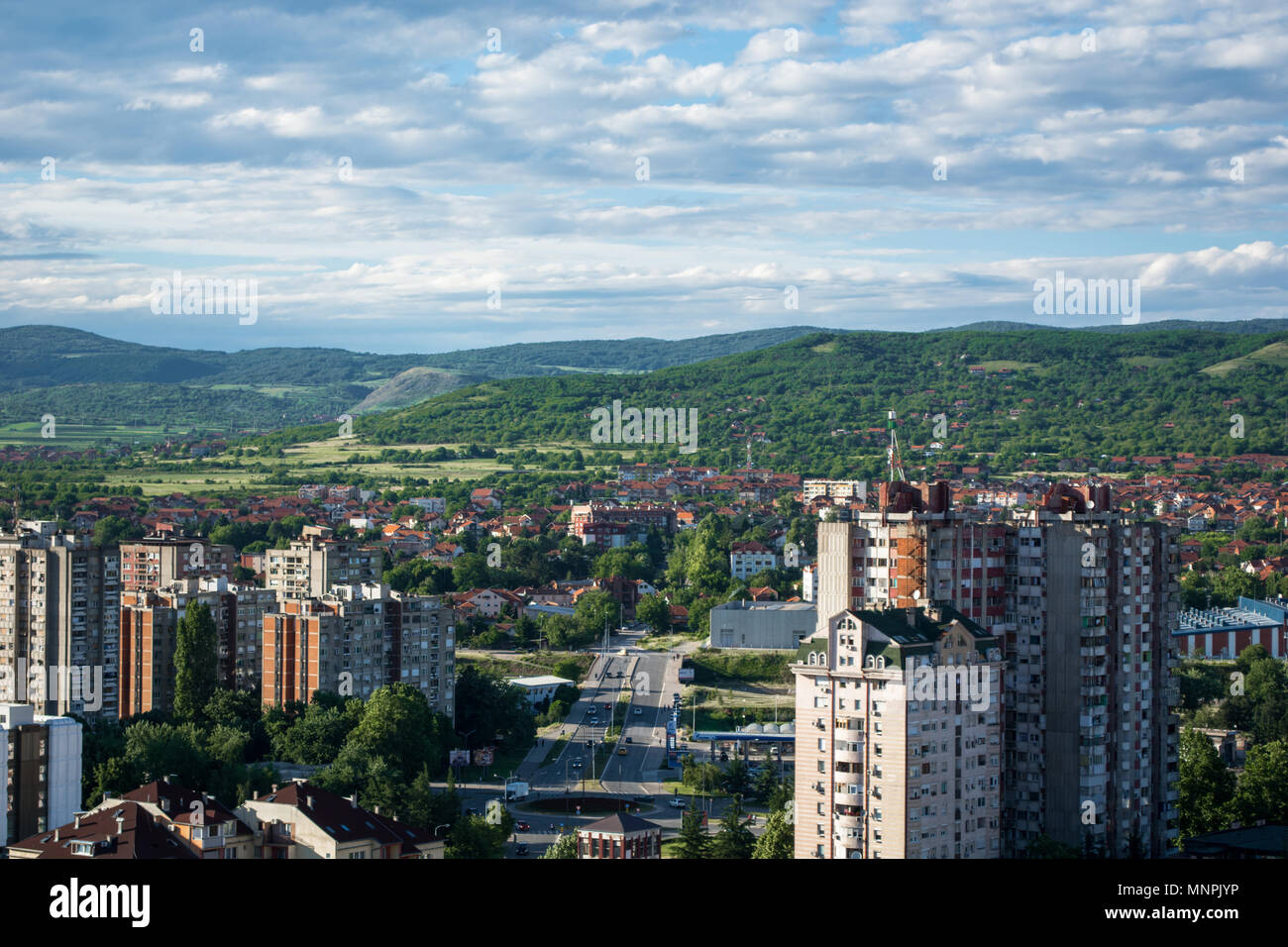 Nis, Serbia - May 16, 2018 Panoramic cityscape view of city Nis with ...