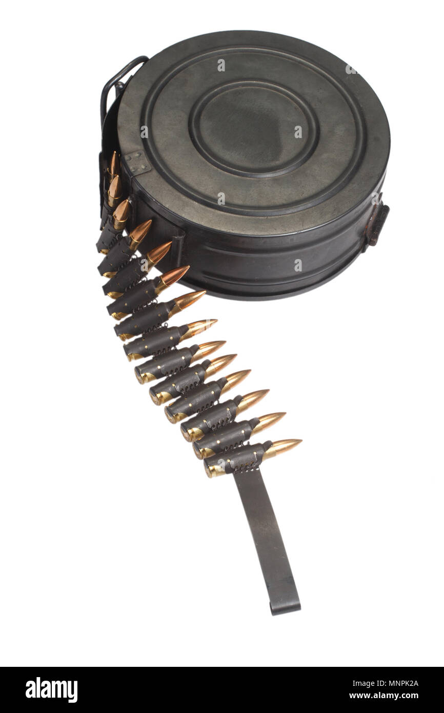 RPD-44 round ammunition box with machine-gun belt isolated Stock Photo ...