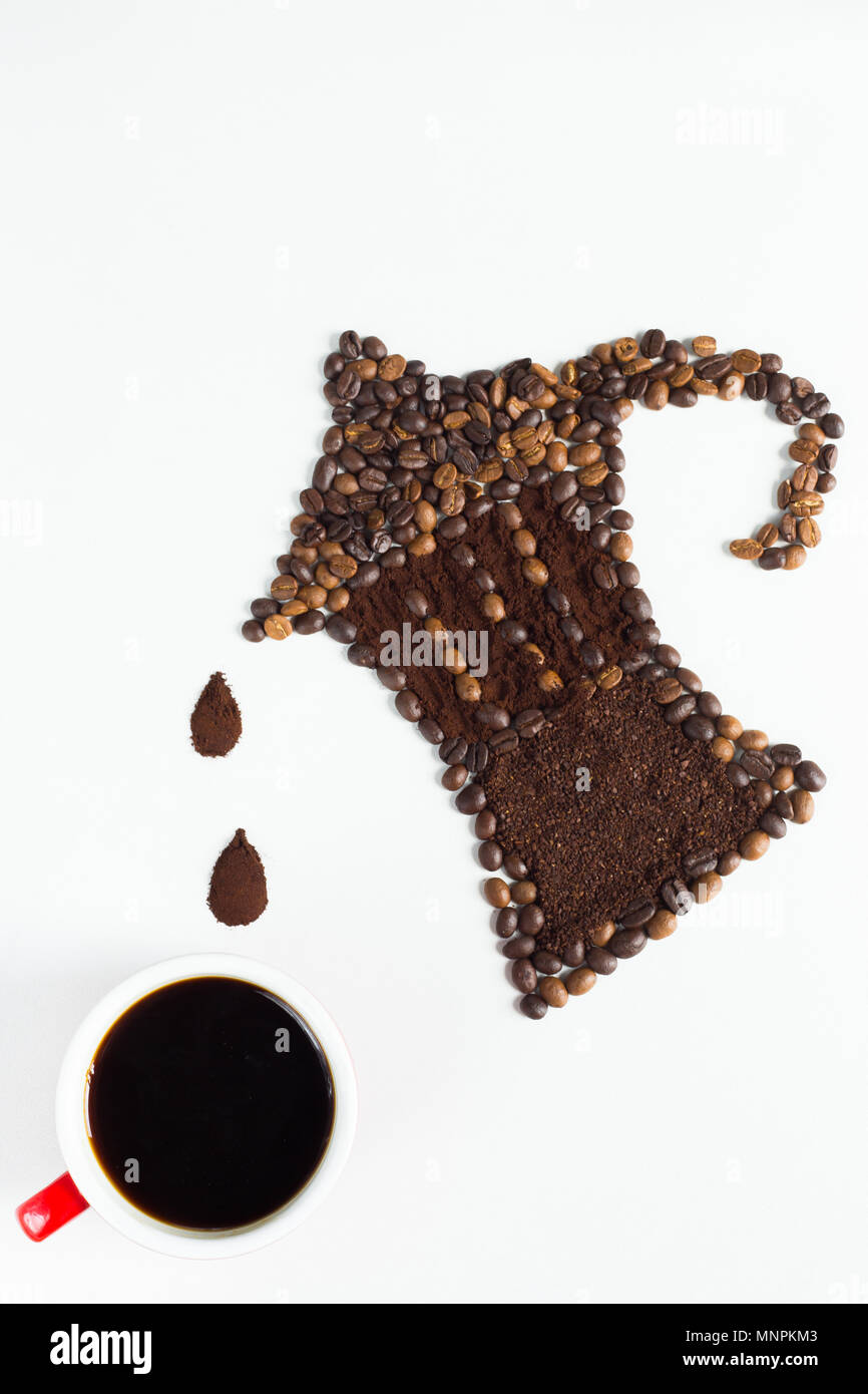 Coffee beverage concept , Moka pot shape made from coffee bean with ...